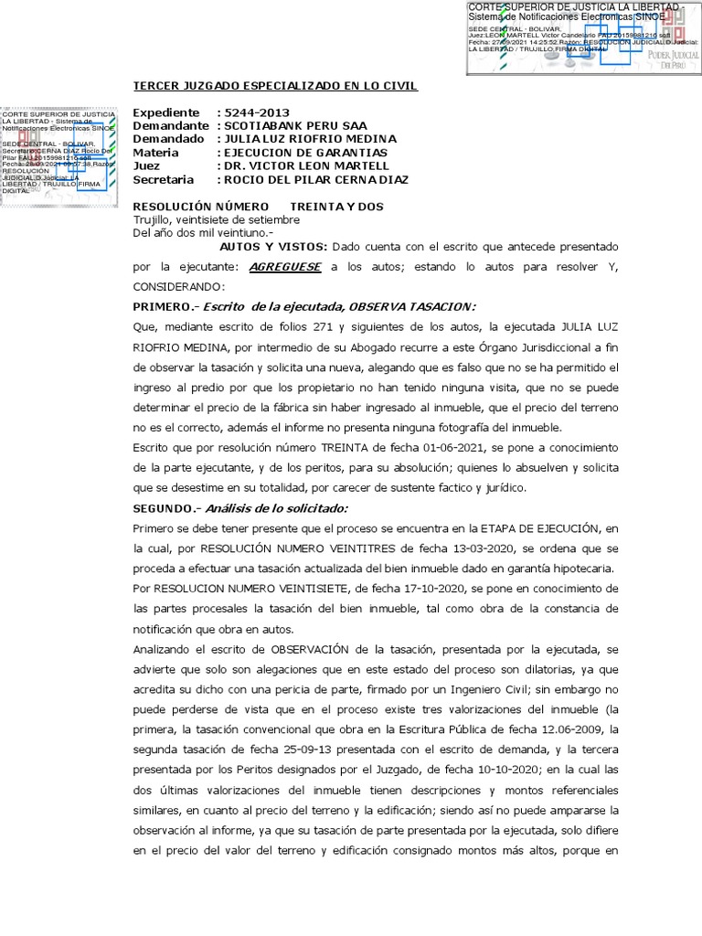 Infundada Observacion de Perito Adolfo | PDF | Valoración (Finanzas ...