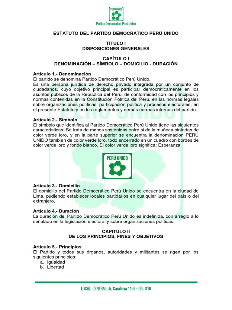 Estatuto del Partido Democrático Perú Unido | PDF | Contabilidad ...