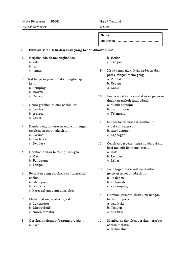 Soal Pts Kelas 2 SD Smester 2 | PDF