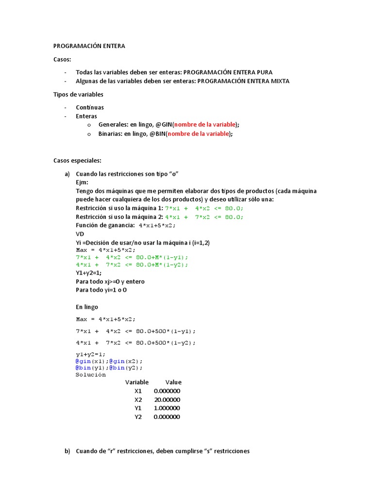 Programación Entera Teoría Completa | PDF | Programación de ...