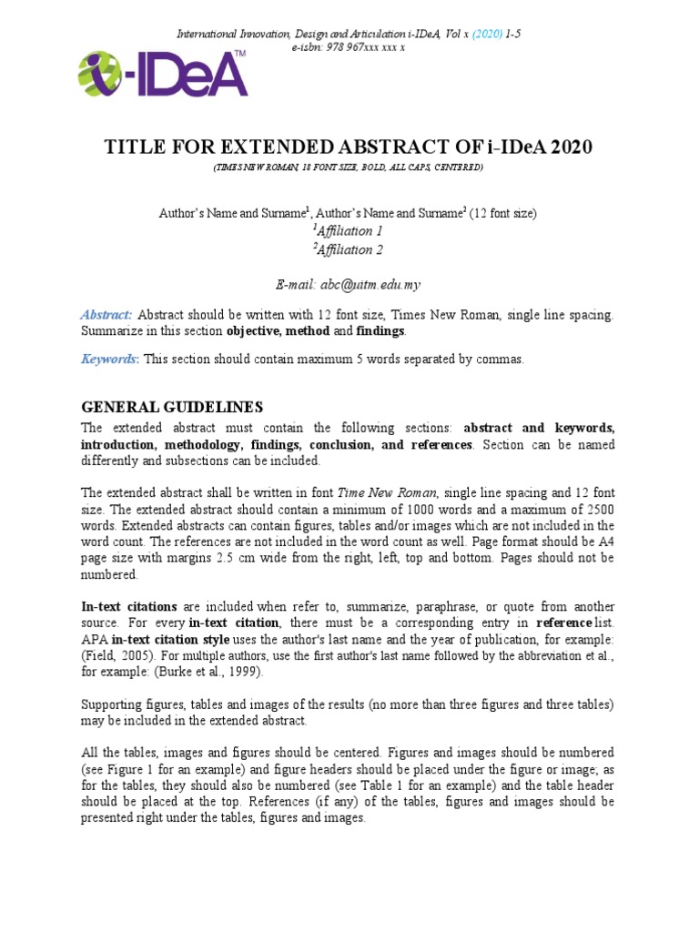 Template - Extended Abstract I Idea 2020 | PDF | Citation | Methodology