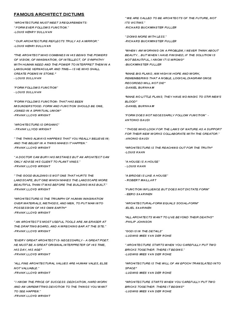 Famous Architect Dictums Collection | PDF