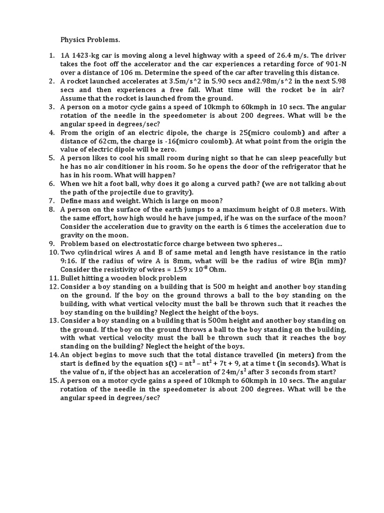 Physics Scenario-Based Problems and Solutions | PDF | Speed | Acceleration