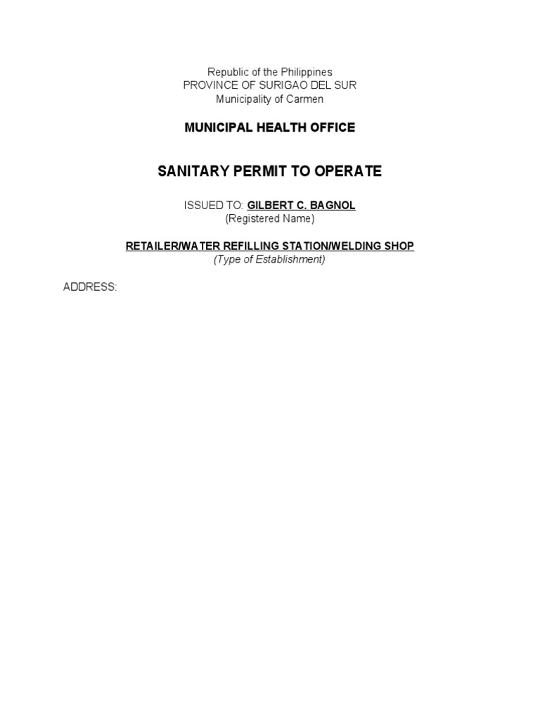 Sanitary Permit for Gilbert Bagnol | PDF