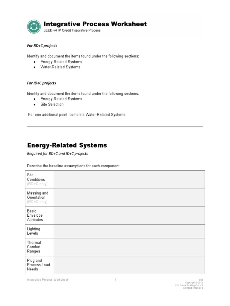 v4 - Integrative Process Worksheet - v03 | PDF | Green Building | Water