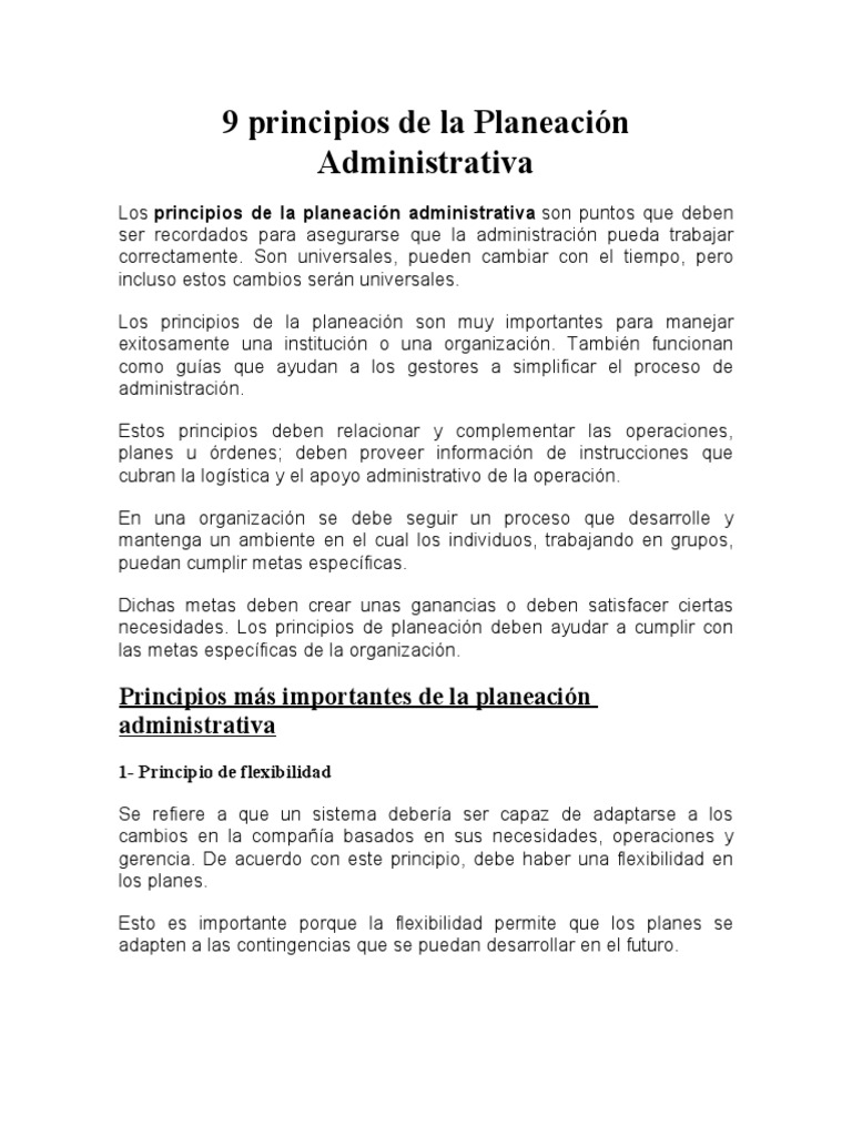 9 Principios de La Planeación Administrativa | PDF | Planificación