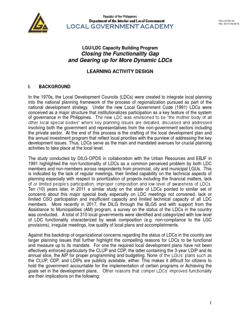Gearing Up Local Development Councils: A Capacity Building Program on ...