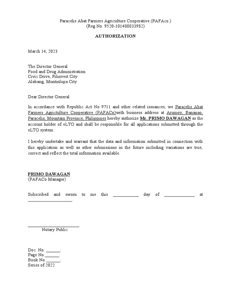 Template-for-Authorization-letter-FDA-Application_PAFAco.docx | PDF