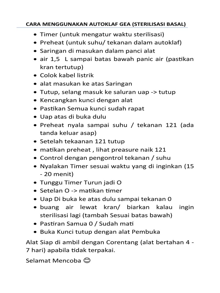Cara Menggunakan Autoklaf Gea | PDF