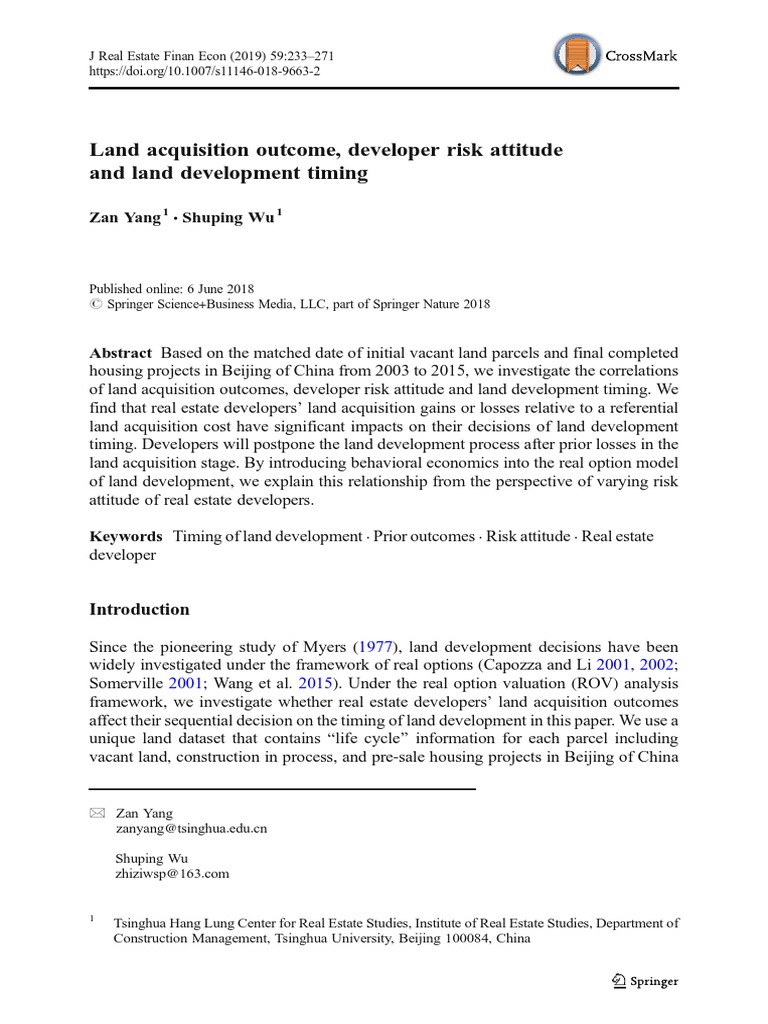Land Acquisition Outcome, Developer Risk Attitude and Land Development ...