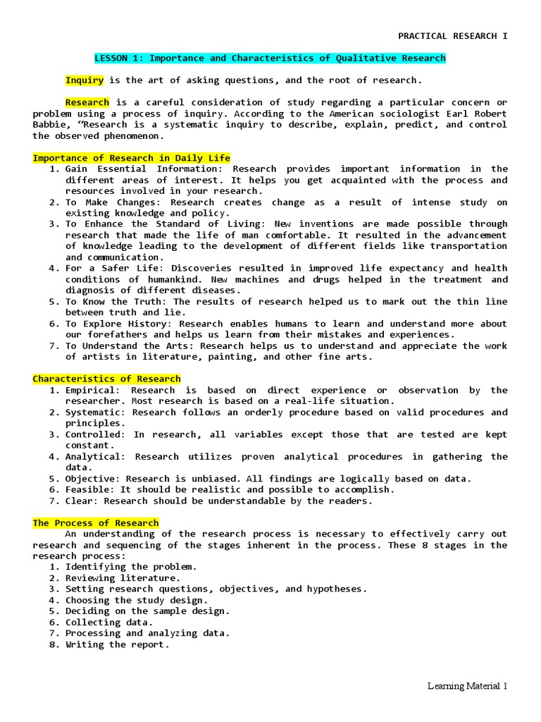 Practical Research 1: Nature, Characteristics, Strengths, Weaknesses ...