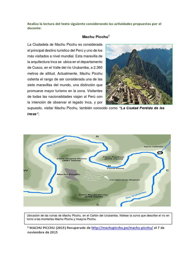 Lectura Machu Picchu | Descargar gratis PDF | Machu Picchu | Imperio Inca