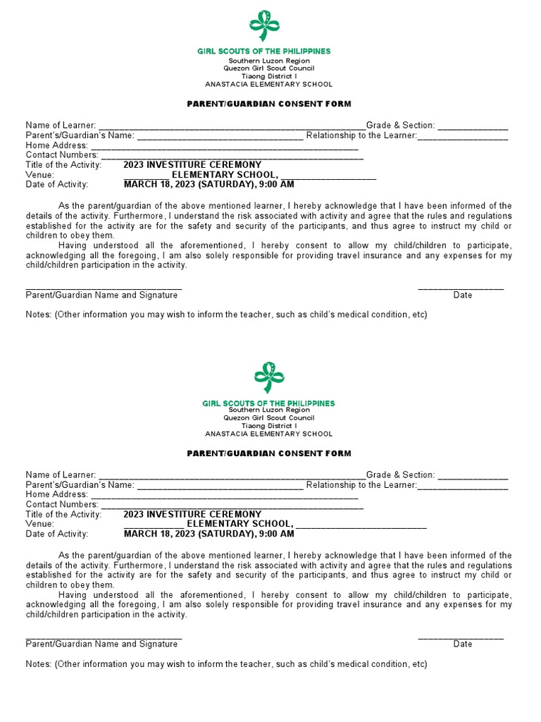 Parent Consent for Investiture Ceremony | PDF | Human Life Stages | Family