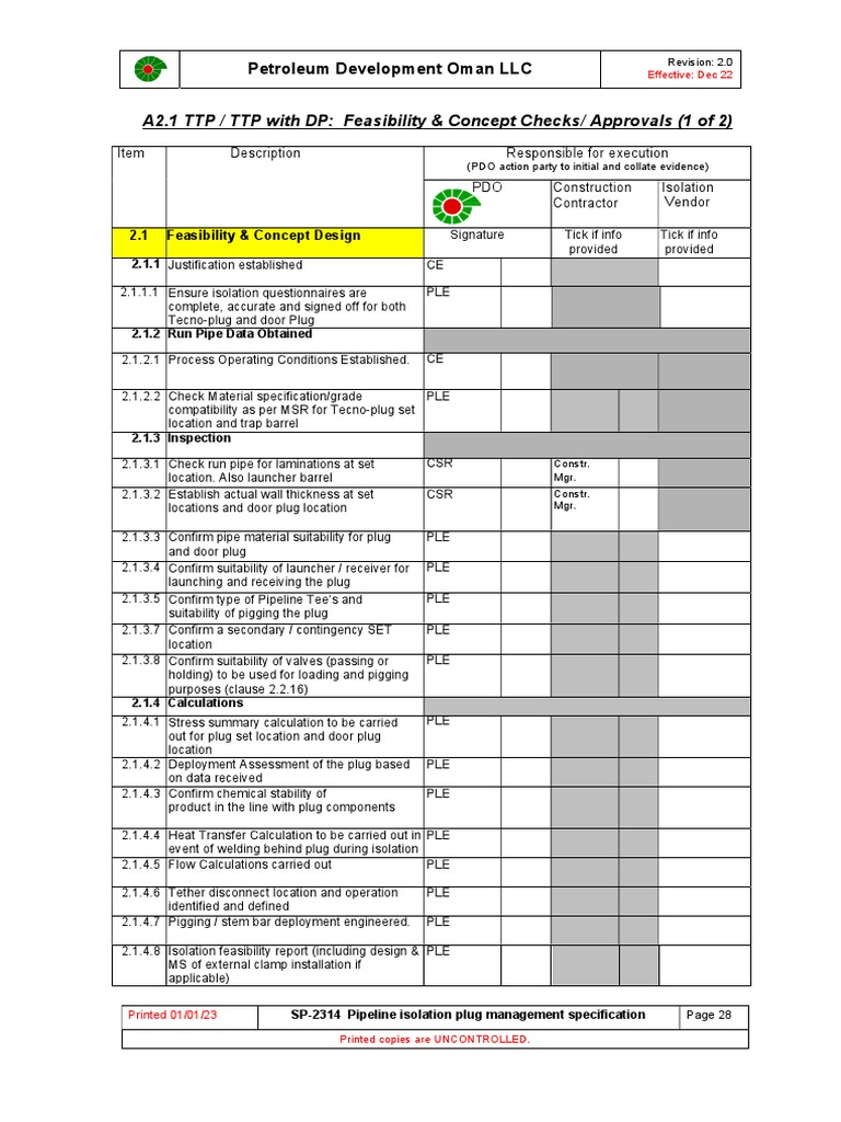 SP-2314 Pipeline Isolation Plug Management Specification Rev 2.0 PDF ...