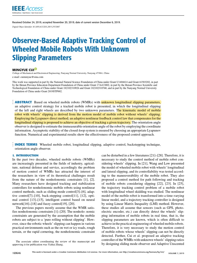 journal-Observer-Based Adaptive Tracking Control of | PDF | Control Theory | Kinematics