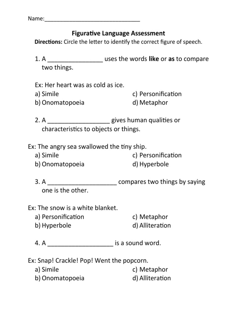 Figurative Language Quiz | PDF | Language Arts & Discipline