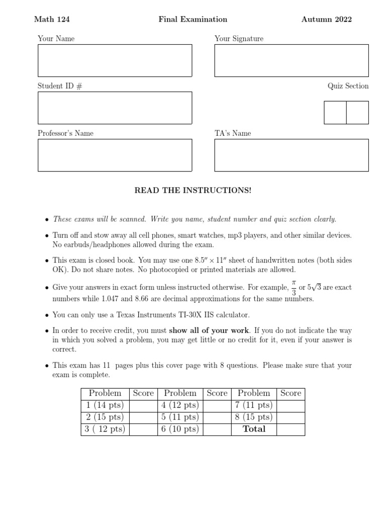 Problem Score Problem Score Problem Score 1 (14 PTS) 4 (12 PTS) 7 (11 PTS) 2 (15 PTS) 5 (11 PTS ...