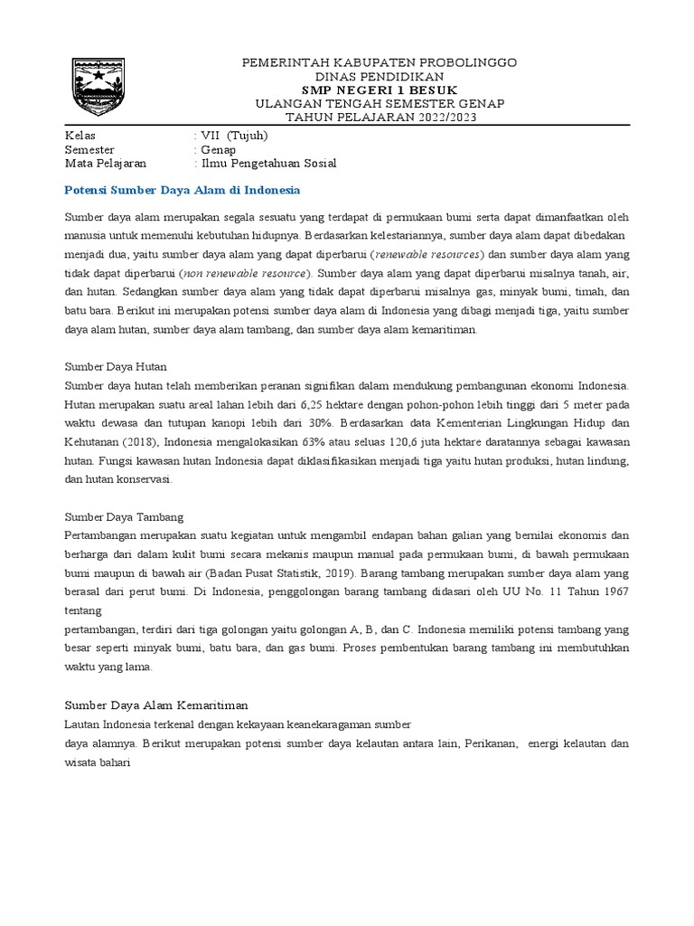 Soal PTS Ips 7 Kurmer | PDF