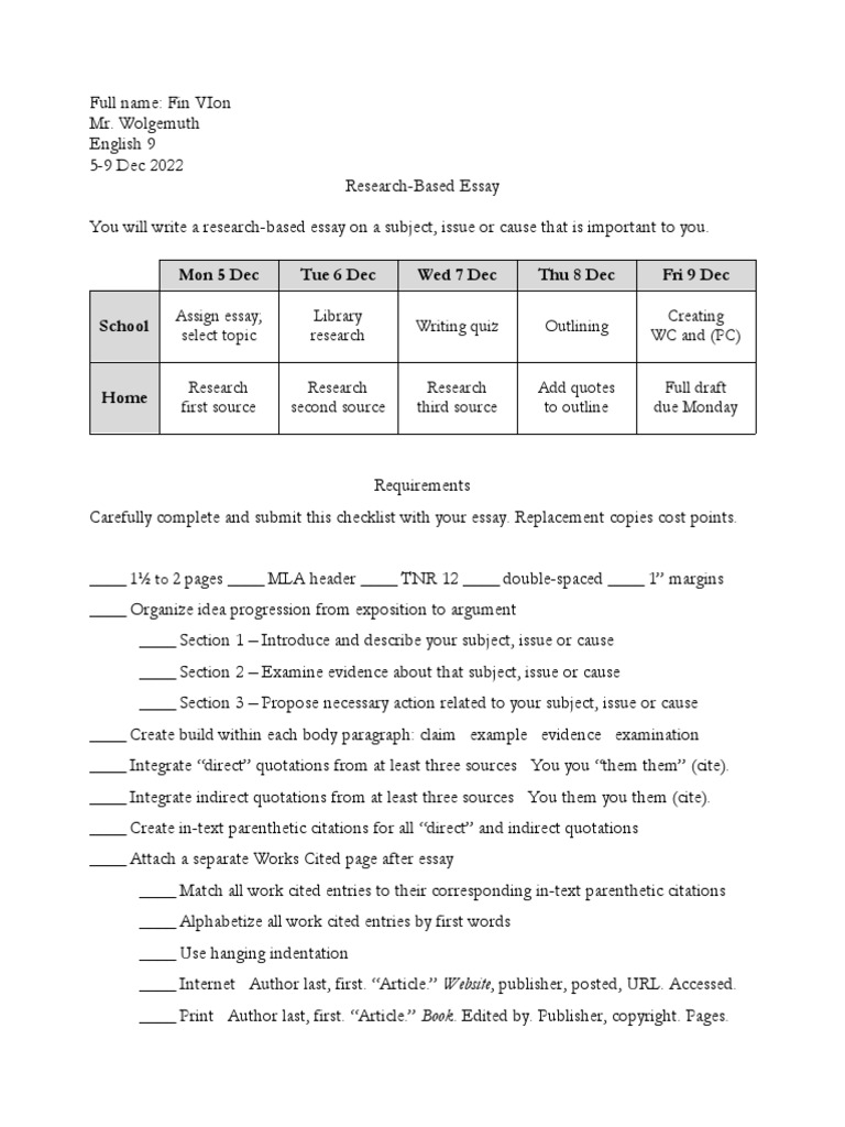 Video Games - Checklist, Research #1 and 2, Rubric, and Timeline | PDF ...