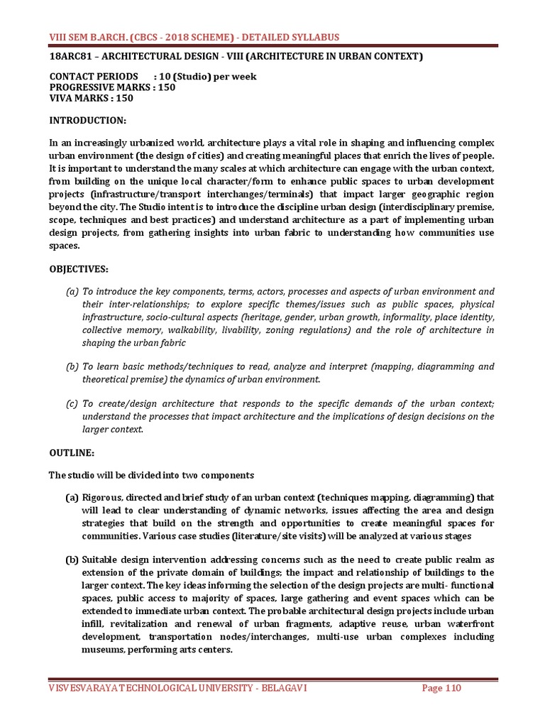 Viii Sem B.arch. (CBCS - 2018 Scheme) - Detailed Syllabus | PDF ...
