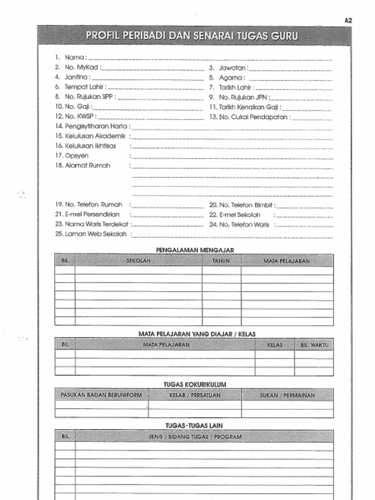 Profil Peribadi Dan Senarai Tugas Guru | PDF