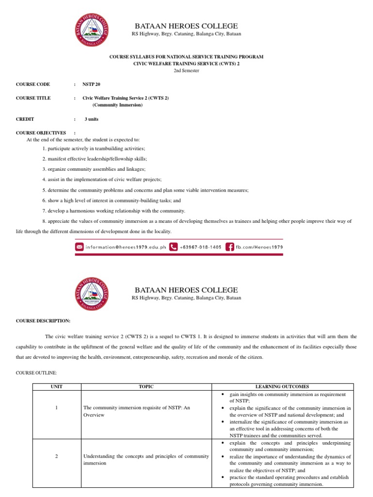 Course - Syllabus - NSTP 2 | Download Free PDF | Evaluation | Team Building