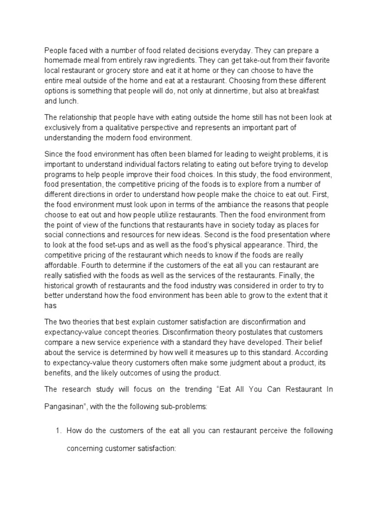 Eat All U Can-Draft | PDF | Restaurants | Customer Satisfaction