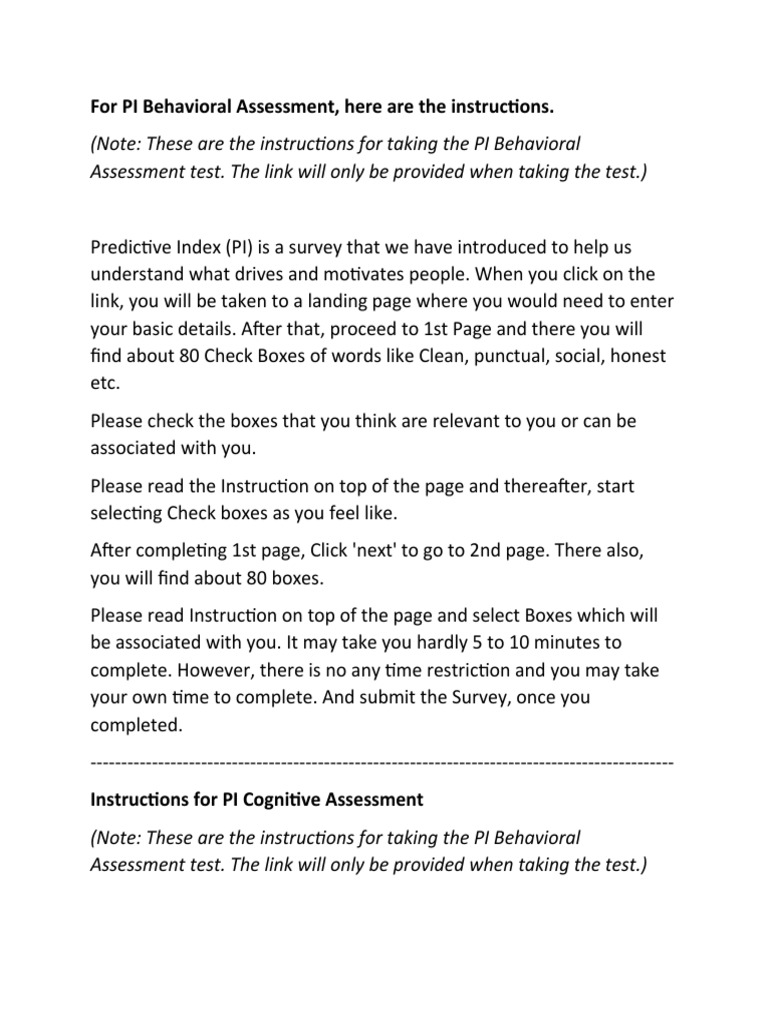 Instructions For PI Behavioral & Cognitive Assessment | PDF | Career ...