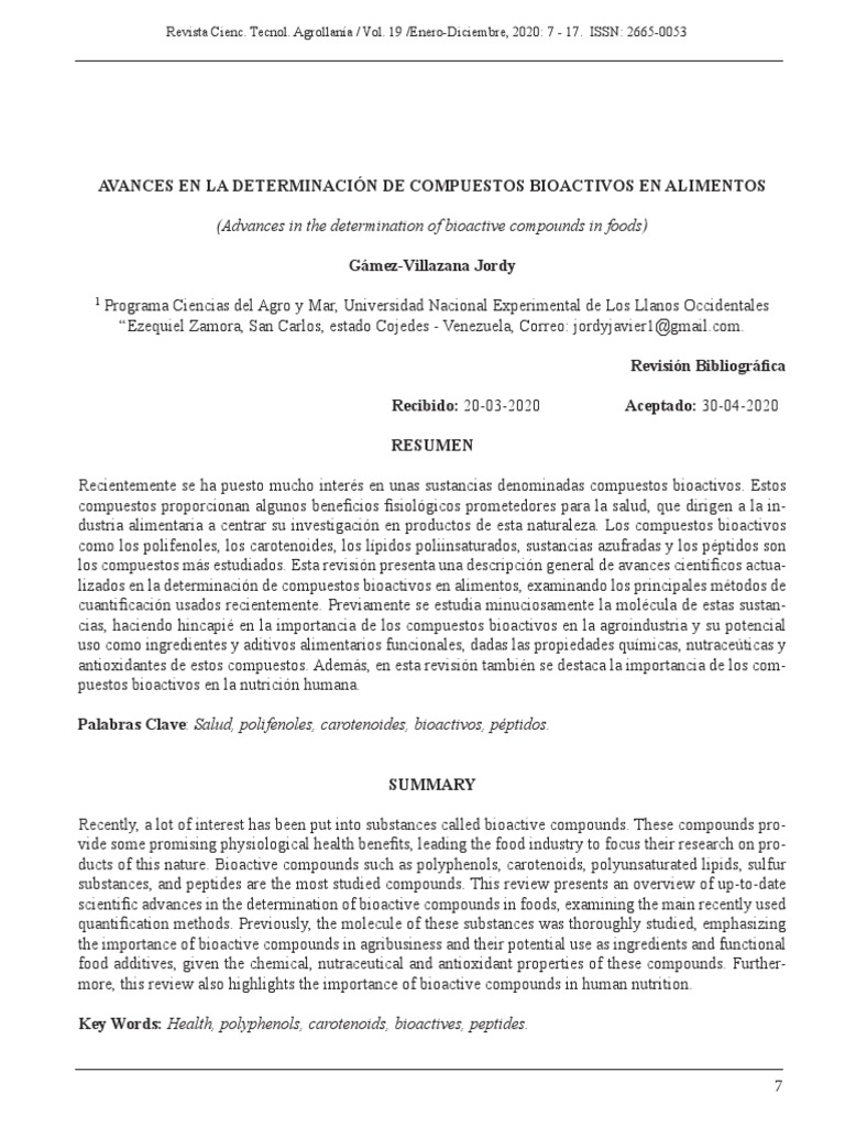 Avances en La Determinación de Compuestos Bioactivos en Alimentos PDF ...