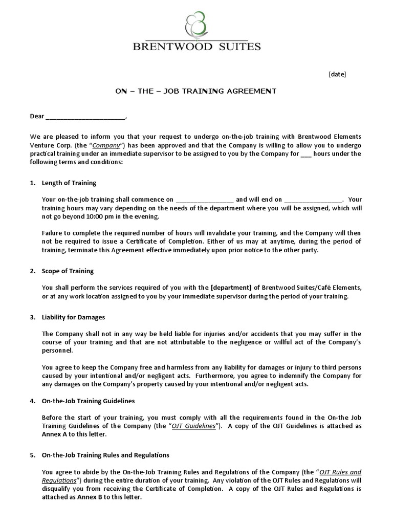OJT Agreement | Download Free PDF | Legal Liability | Negligence