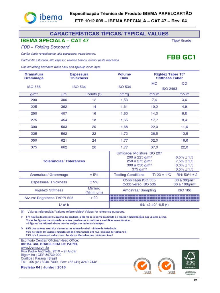 FT Cartulina IBEMA SPECIALA - Cat47 | PDF