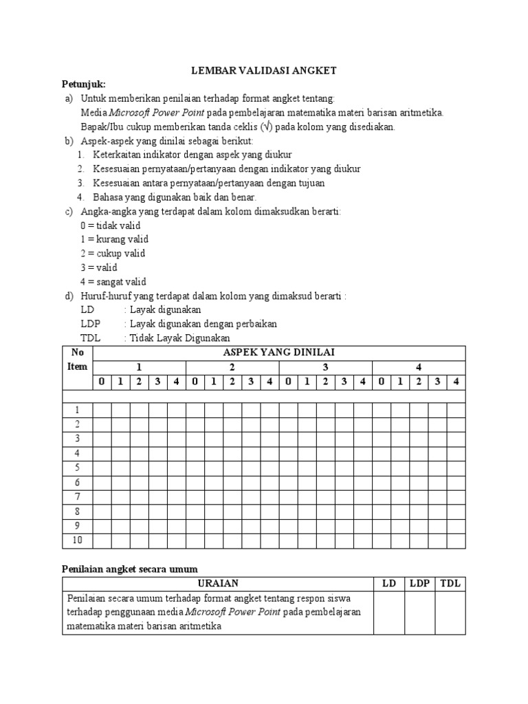 Validasi Angket Pembelajaran Matematika | PDF | Teknologi & Rekayasa