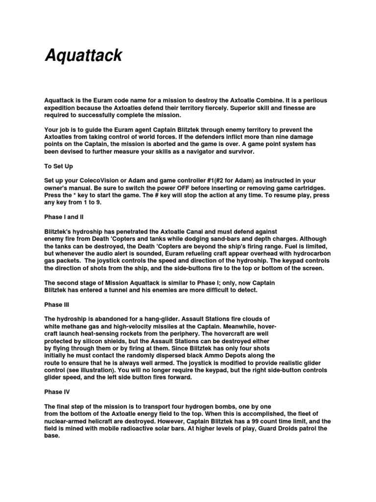 Aquattack (1984) (Interphase) - Manual | PDF | Ammunition | Military Technology