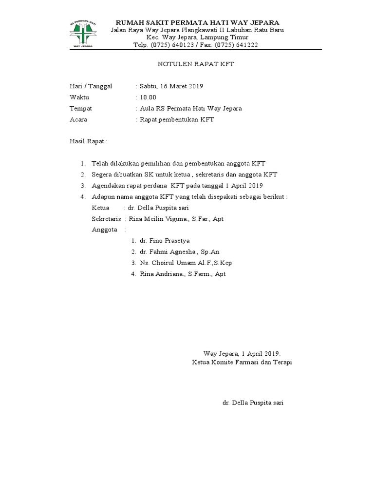 Notulen Rapat KFT 1 | PDF