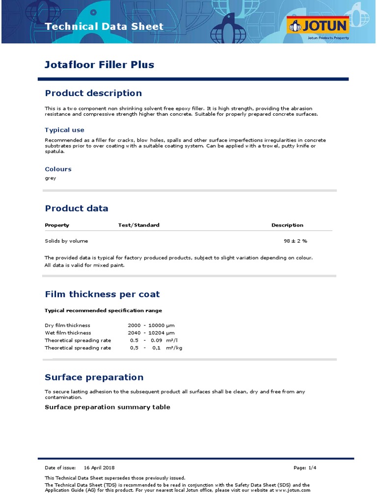 Jotafloor Filler Plus Technical Data Sheet | PDF | Concrete | Paint
