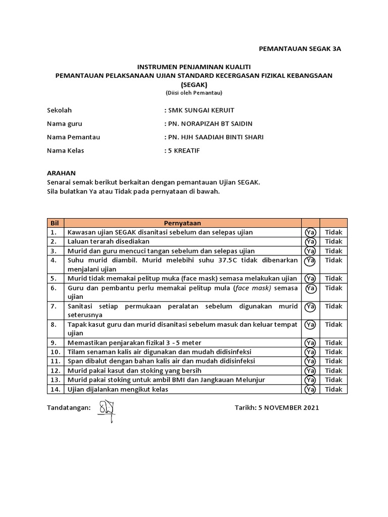 Monitoring Ujian Kecergasan Fizikal SEGAK di Sekolah | PDF