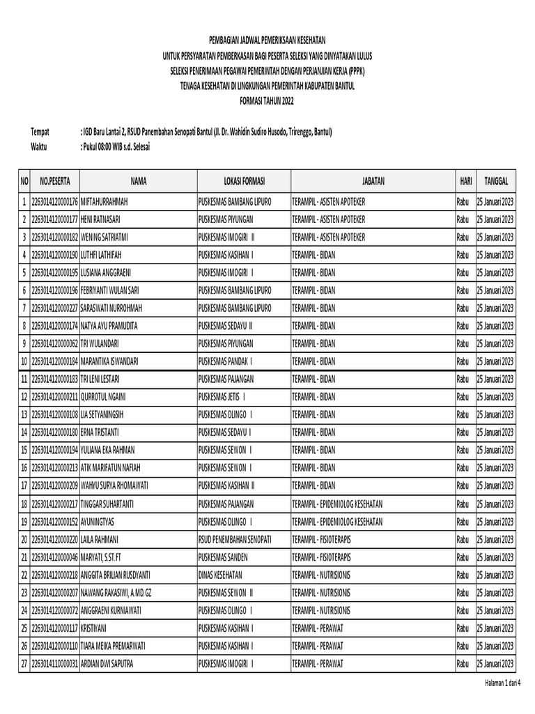 Jadwal MCU PPPK Nakes 2022 | PDF