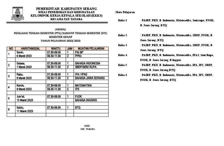 Jadwal Uts | PDF