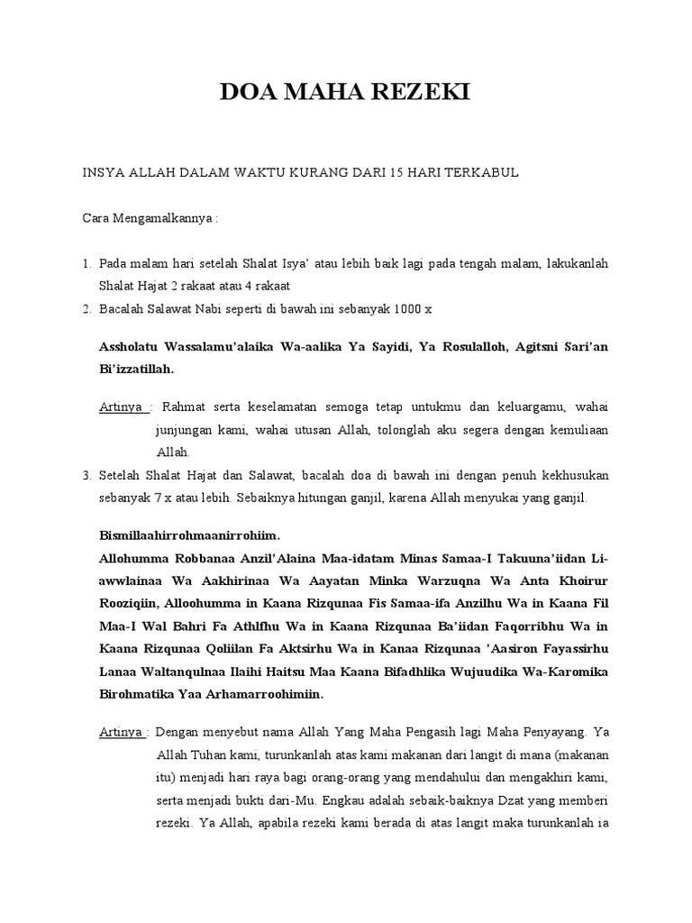 Doa dan Amalan Rezeki Cepat Terkabul | PDF