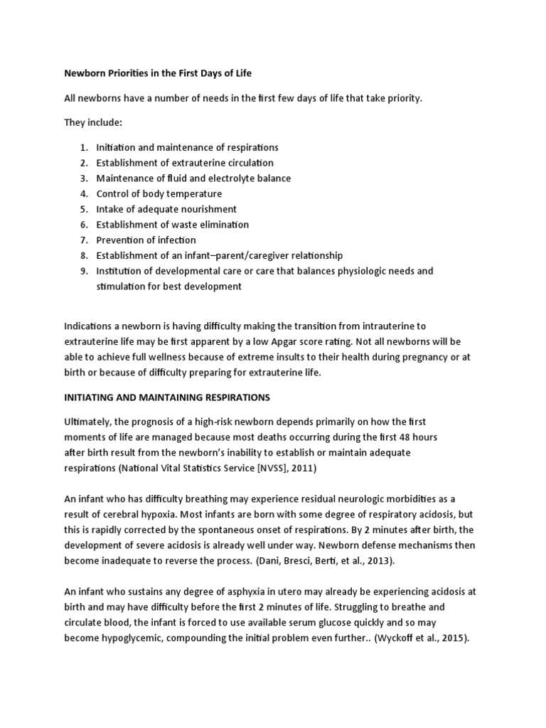 Newborn Priorities in The First Days of Life | PDF | Breastfeeding ...