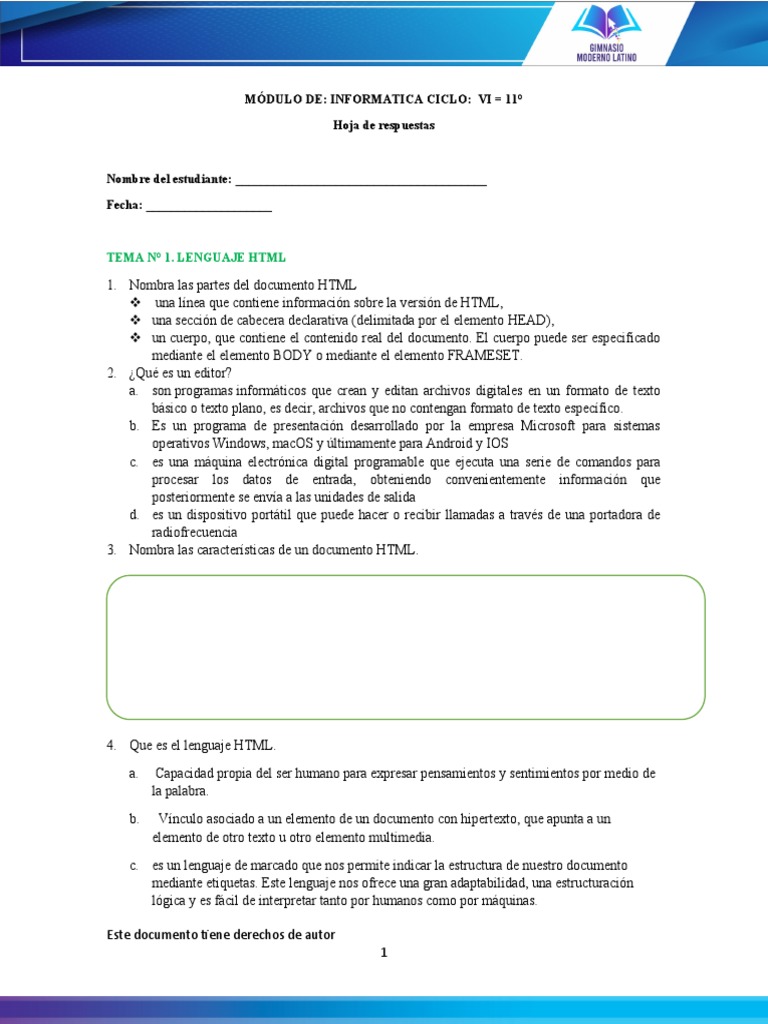 Hoja de Actividades Informatica VI | PDF | HTML | Informática