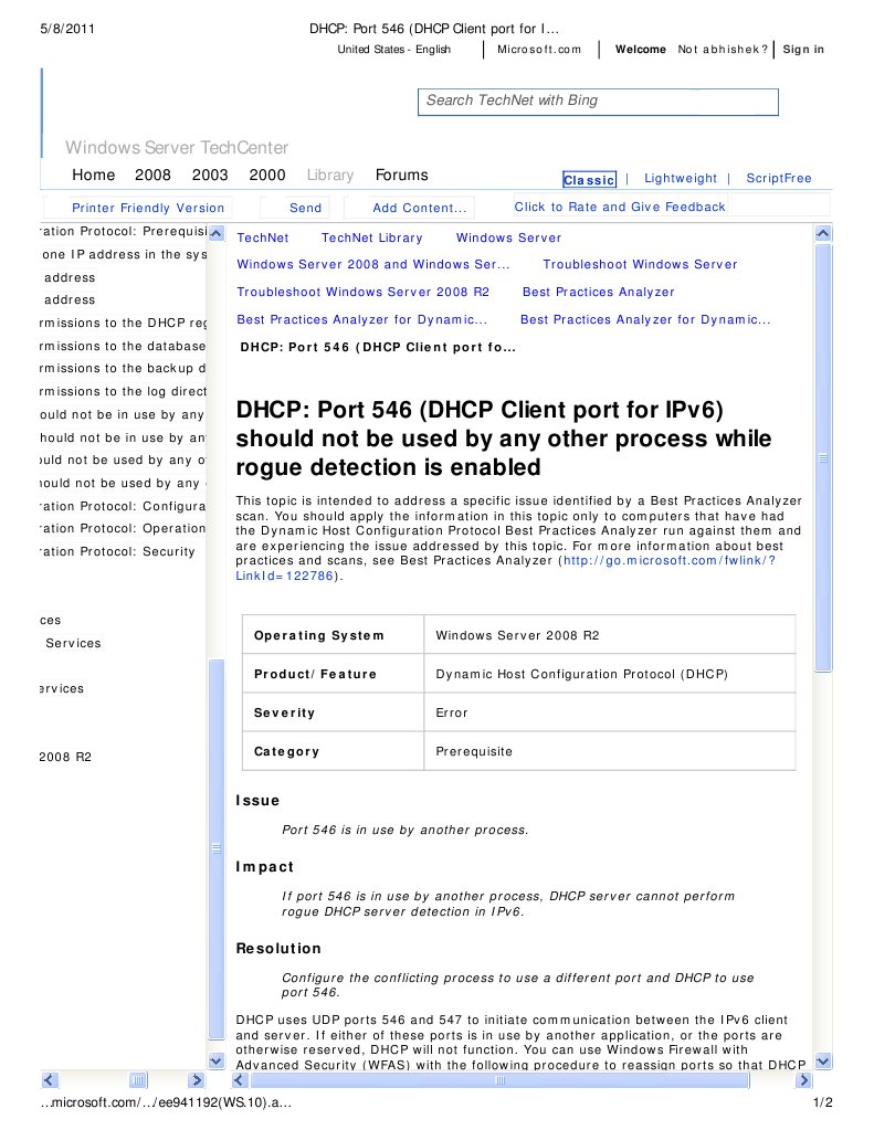 DHCP - Port 546 (DHCP Client Port For IPv6) | PDF | Port (Computer ...