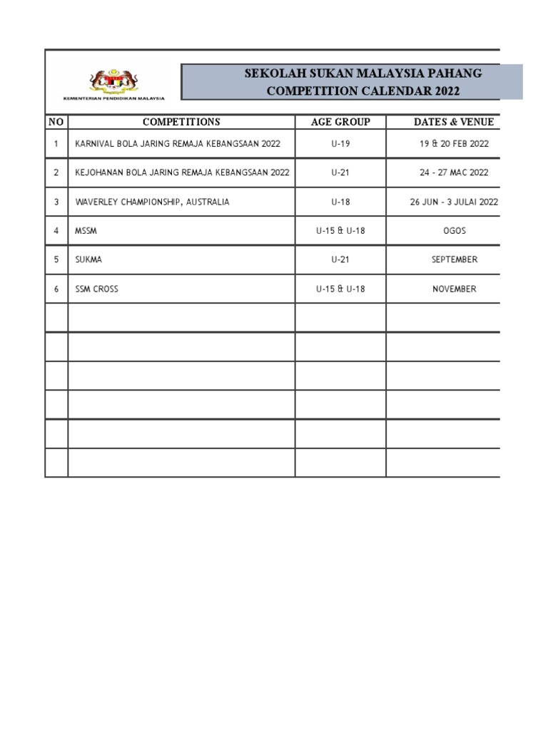Competition Calender | PDF