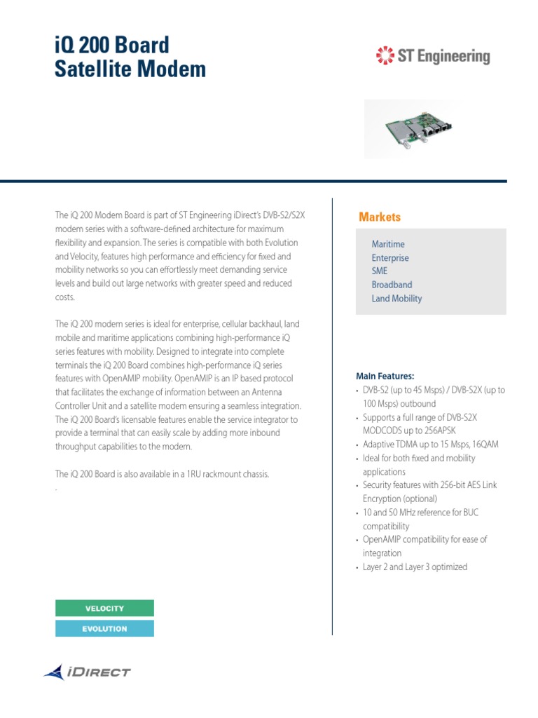 ProductSheet Iq200 Board SatelliteModem 1 | PDF | Modem | Computer Network