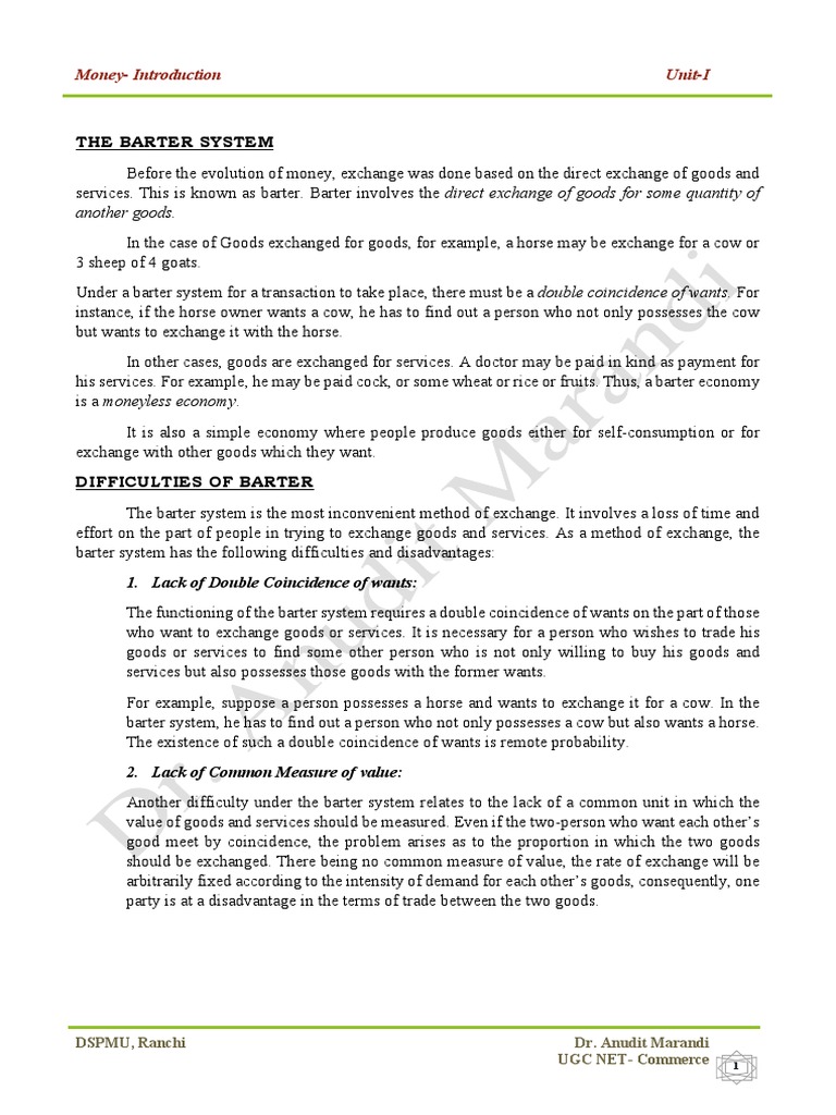 Barter System | PDF | Barter | Money