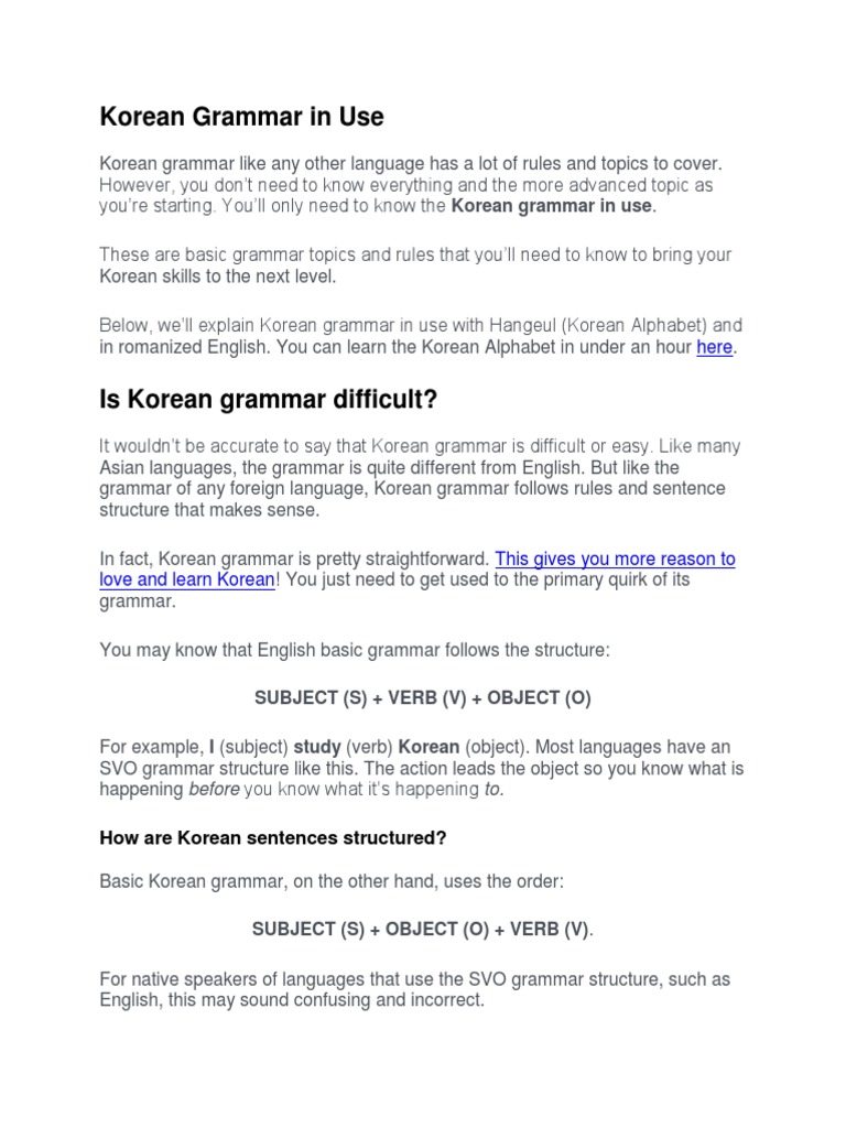 Korean Grammar | PDF