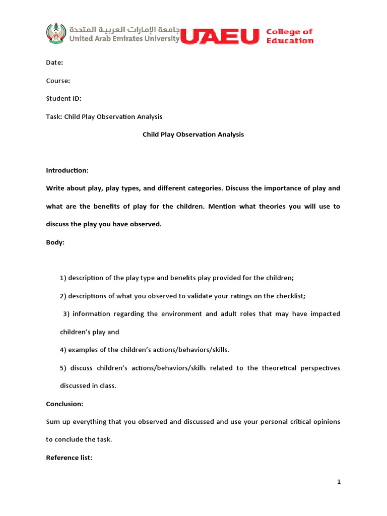 Child Play Observation Template | PDF