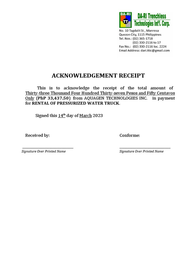 Appendix 41 - Acknowledgement Receipt | PDF
