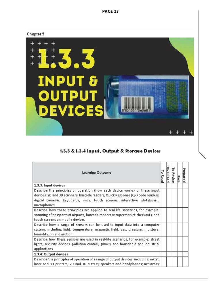 1.3.3 Input Output Devices V21 | PDF | Touchscreen | Qr Code