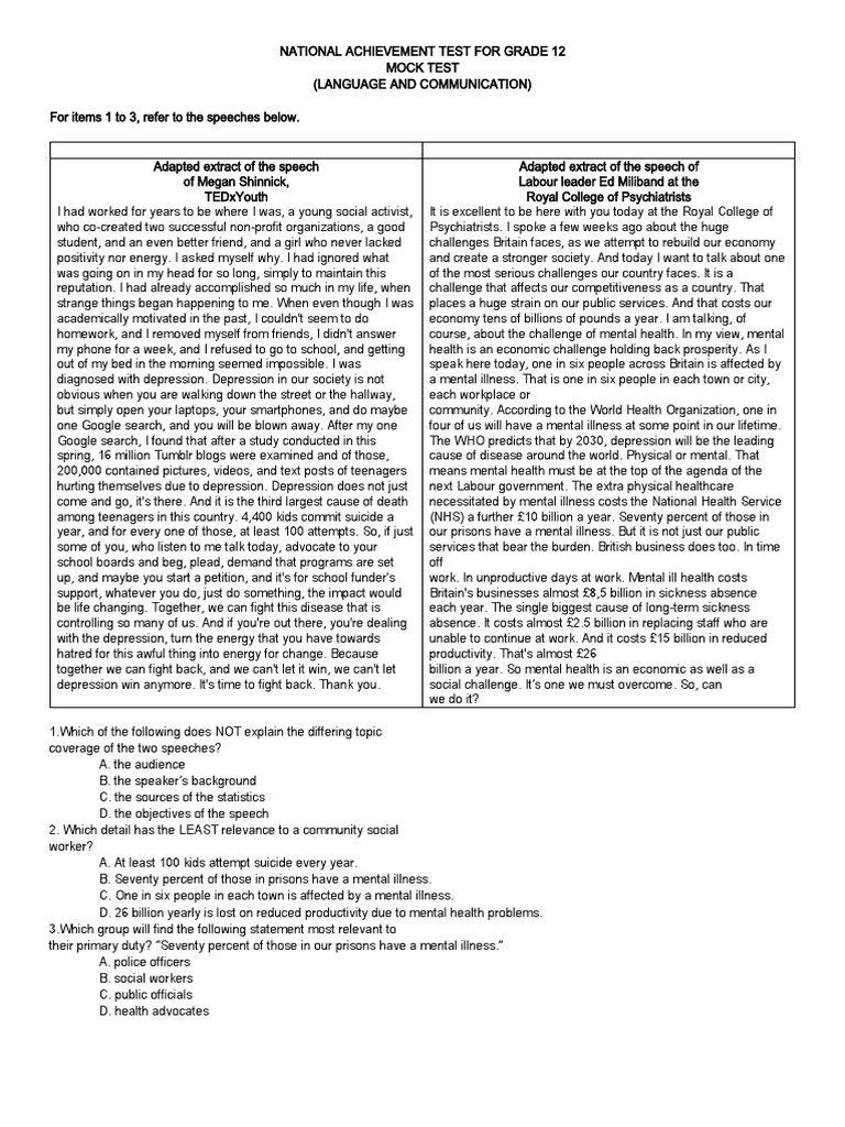 Nat For Grade 12 Mock Test Language And Communication Pdf